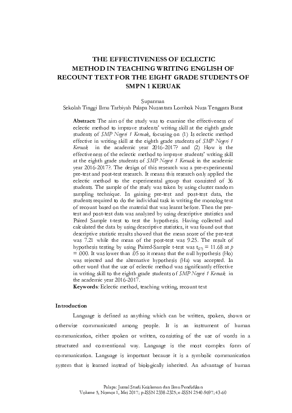 (PDF) The Effectiveness of Eclectic Method in Teaching Writing English ...