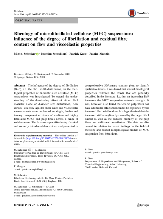 (PDF) Rheology of microfibrillated cellulose (MFC) suspensions ...