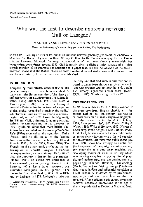(PDF) Who was the first to describe anorexia nervosa: Gull or Lasègue?