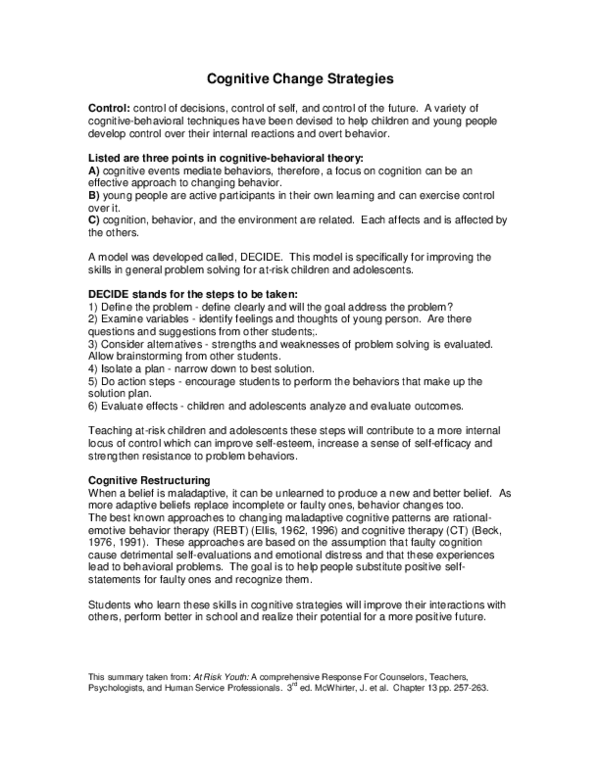 (PDF) Cognitive Change Strategies