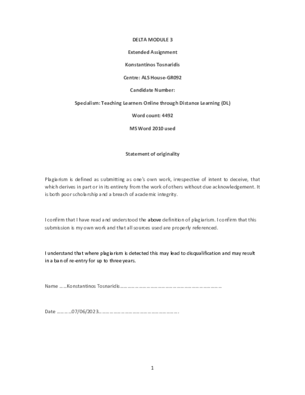 (PDF) Delta Module 3 Extended Practice: Distance Learning and ...