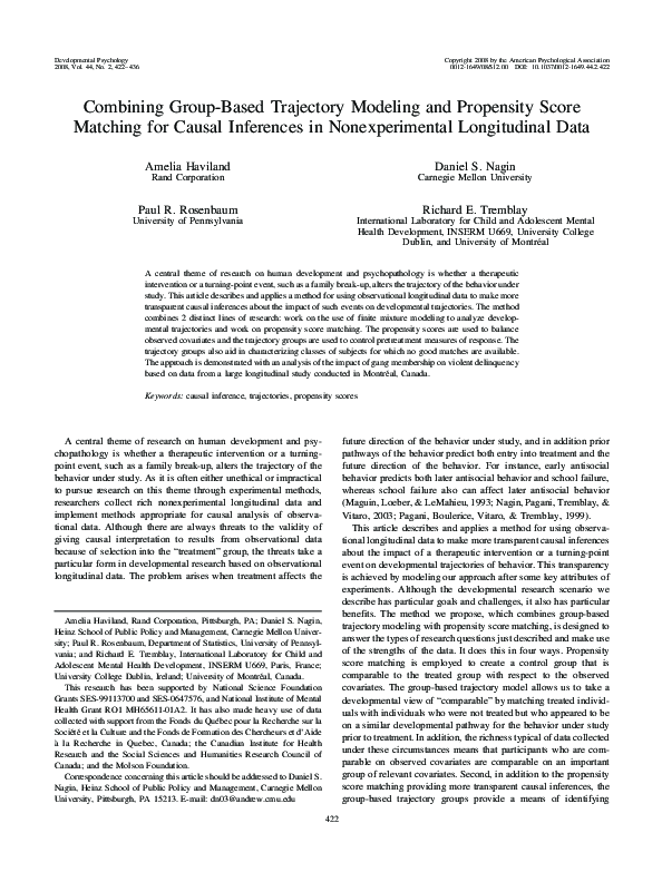 (PDF) Combining group-based trajectory modeling and propensity score matching for causal ...
