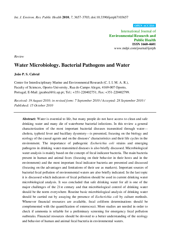 (PDF) Water Microbiology. Bacterial Pathogens and Water