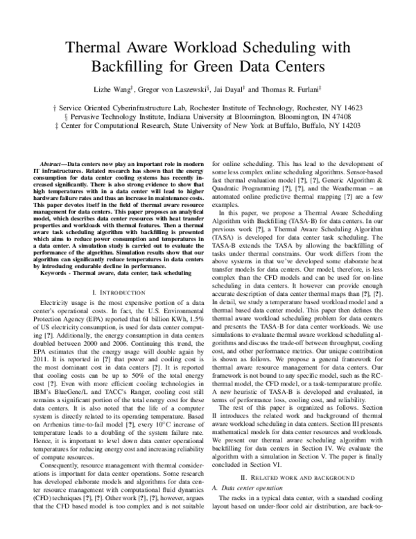 (PDF) Thermal aware workload scheduling with backfilling for green data centers | Thomas Furlani ...