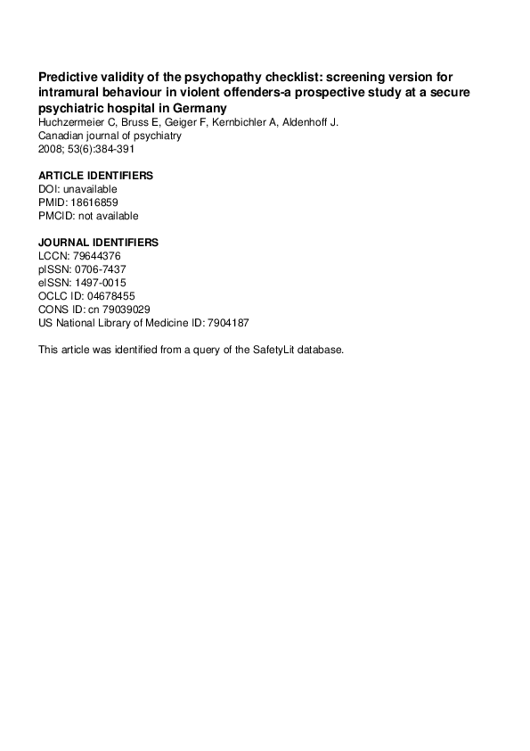 (PDF) Predictive Validity of the Psychopathy Checklist: Screening ...