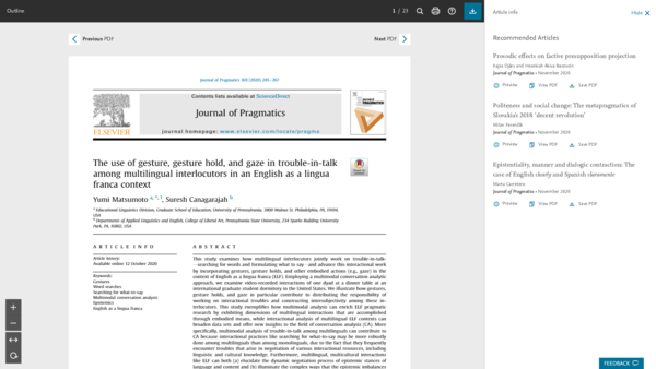 (PDF) The use of gesture, gesture hold, and gaze in trouble-in-talk ...