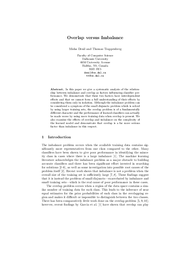 (PDF) Overlap versus Imbalance