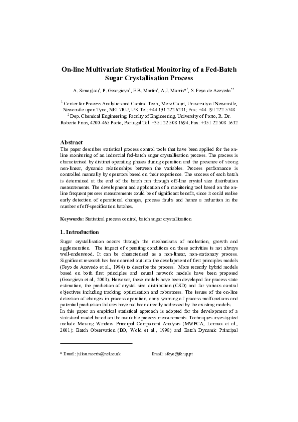 (PDF) On-line multivariate statistical monitoring of a fed-batch sugar crystallisation process ...