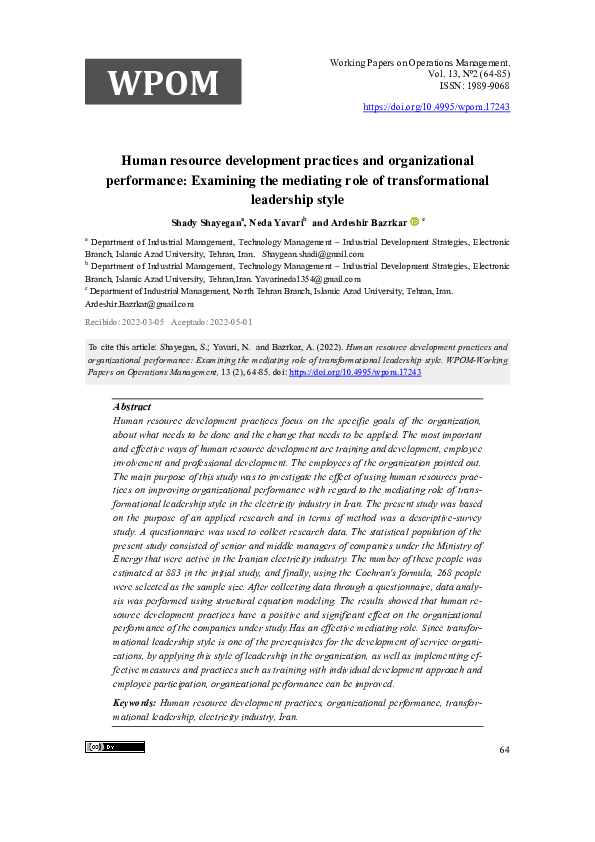 (PDF) Human resource development practices and organizational performance: Examining the ...