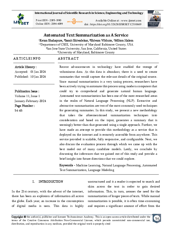 Pdf Automated Text Summarization As A Service