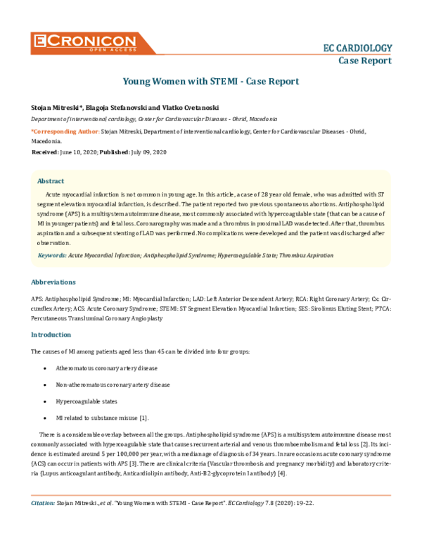 (PDF) Young Women with STEMI - Case Report