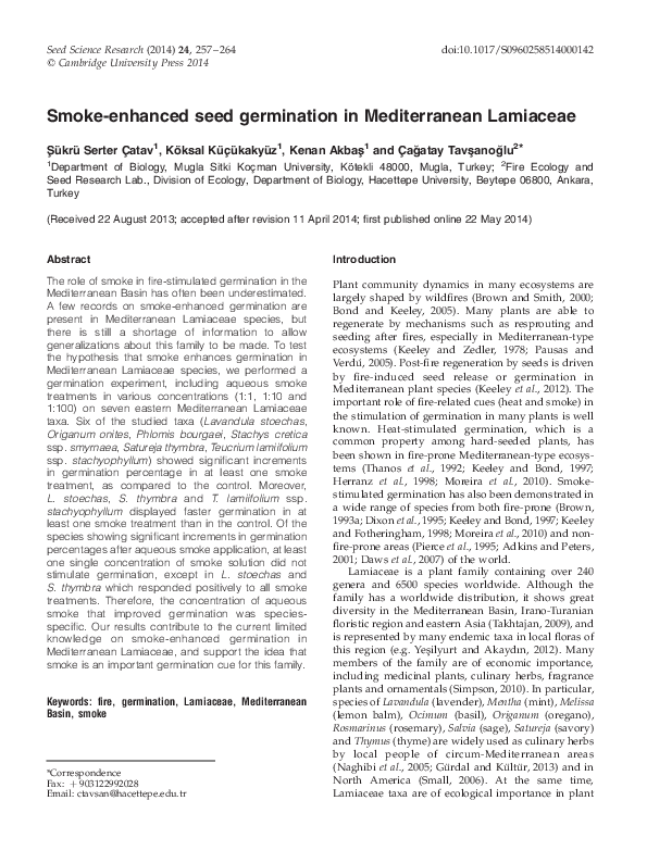 (PDF) Smoke-enhanced seed germination in Mediterranean Lamiaceae