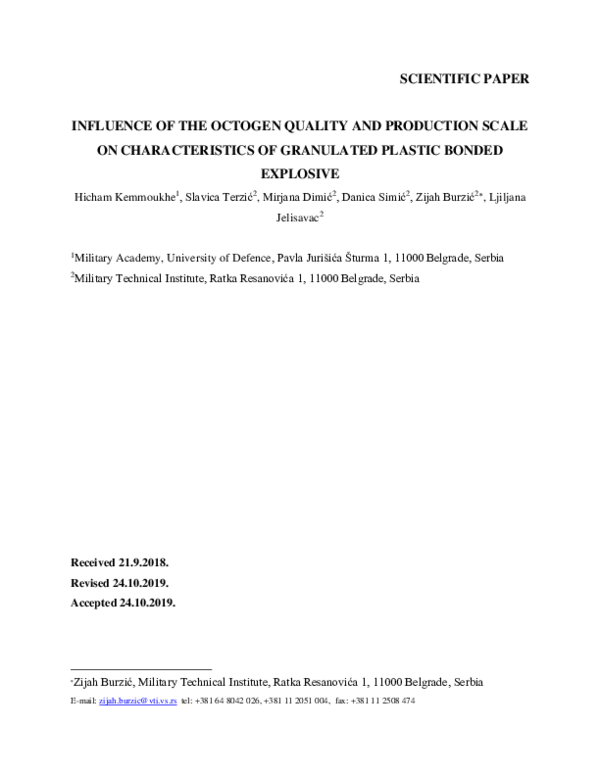 (PDF) Influence of the octogen quality and production scale on ...