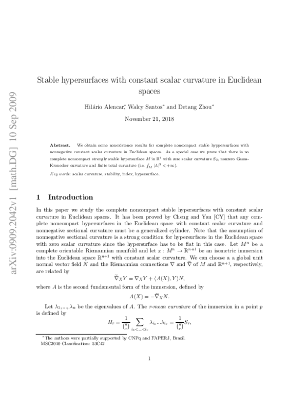 (PDF) Stable hypersurfaces with constant scalar curvature in Euclidean spaces