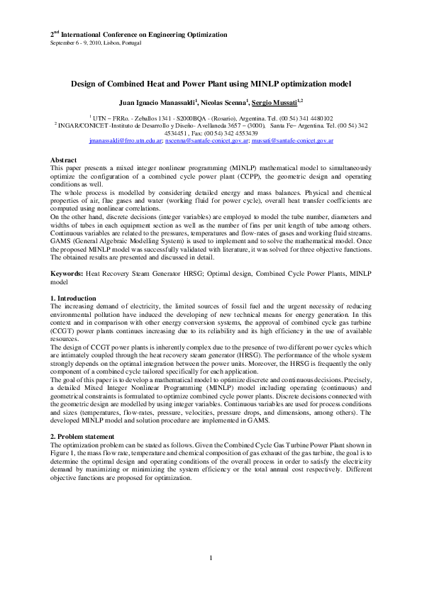 (PDF) Design of Combined Heat and Power Plant using MINLP optimization model