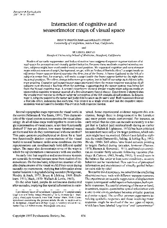 (PDF) Interaction of cognitive and sensorimotor maps of visual space
