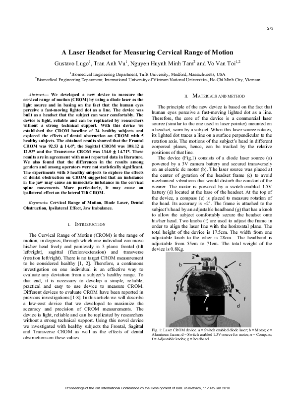 (PDF) A Laser Headset for Measuring Cervical Range of Motion