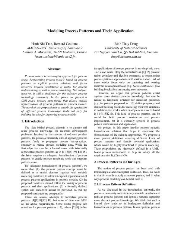 (PDF) Modeling Process Patterns and Their Application | Nhi Đặng Thúy - Academia.edu