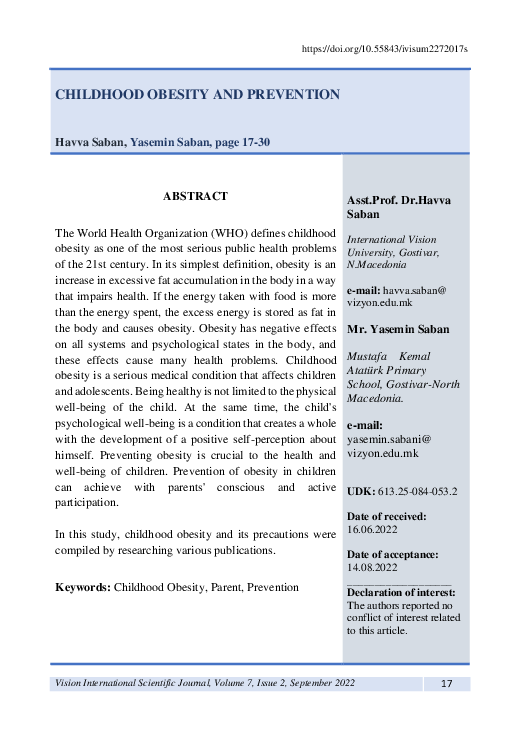 (PDF) CHILDHOOD OBESITY AND PREVENTION