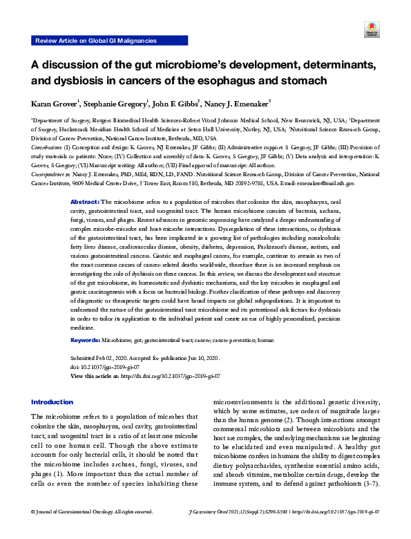 (PDF) Gut Microbiome and Dysbiosis in Stomach Cancer