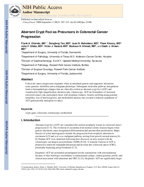 (PDF) Aberrant crypt foci as precursors in colorectal cancer ...