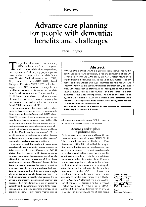(PDF) Advance care planning for people with dementia: a review