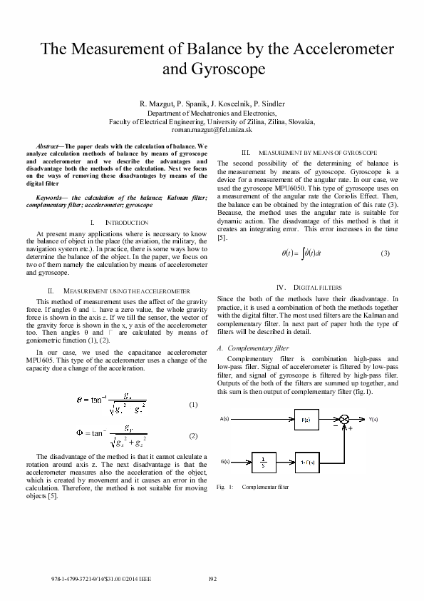 (PDF) The measurement of balance by the accelerometer and gyroscope