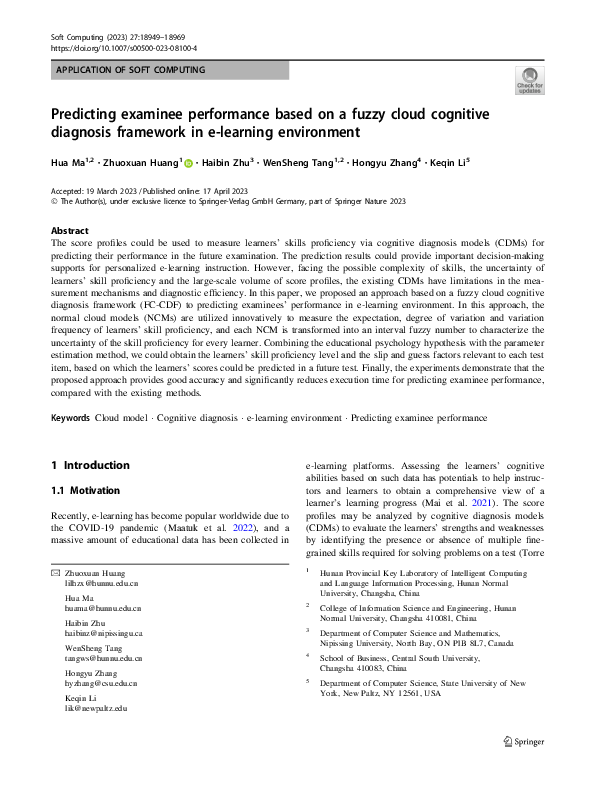 (PDF) Predicting examinee performance based on a fuzzy cloud cognitive diagnosis framework in e ...