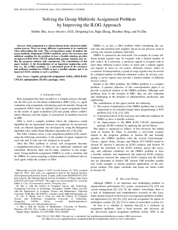 (PDF) Solving the Group Multirole Assignment Problem by Improving the ILOG Approach