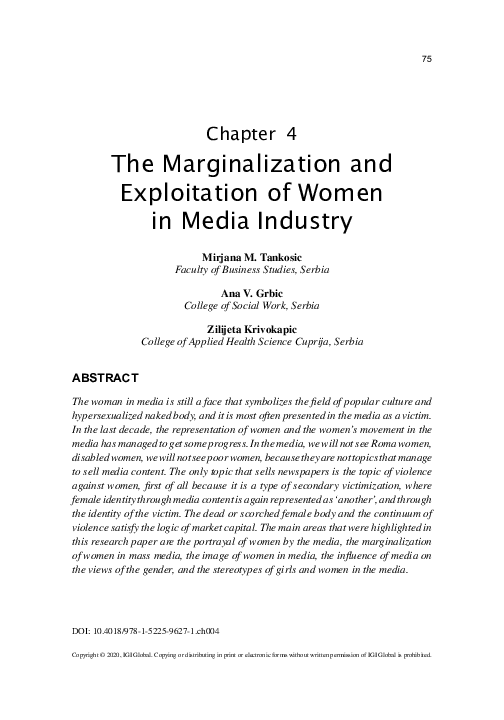 (PDF) The Marginalization and Exploitation of Women in Media Industry