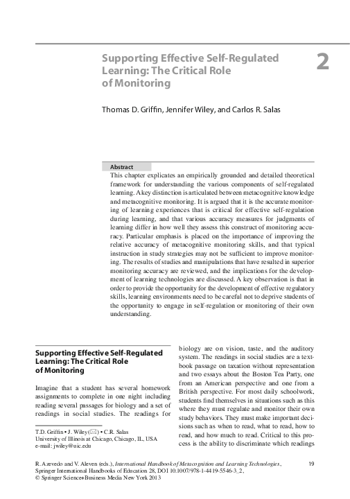 (PDF) Supporting Effective Self-Regulated Learning: The Critical Role of Monitoring