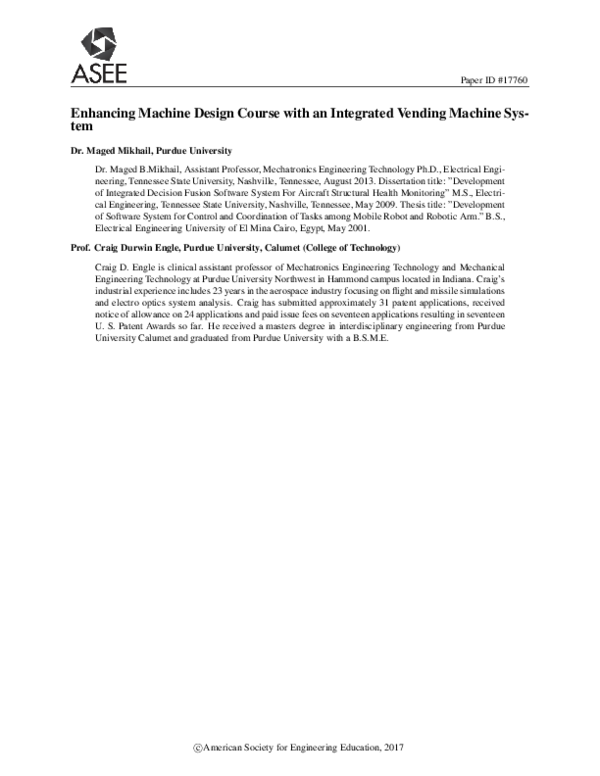 (PDF) Enhancing Machine Design Course with an Integrated Vending ...