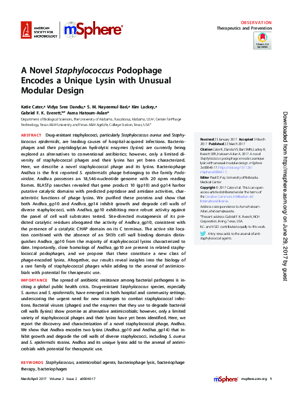 (PDF) A Novel Staphylococcus Podophage Encodes a Unique Lysin with ...