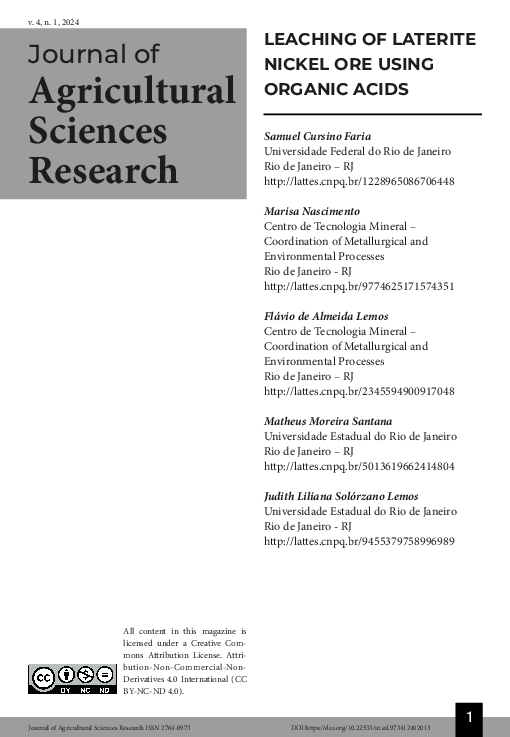 (PDF) LEACHING OF LATERITE NICKEL ORE USING ORGANIC ACIDS (Atena Editora)