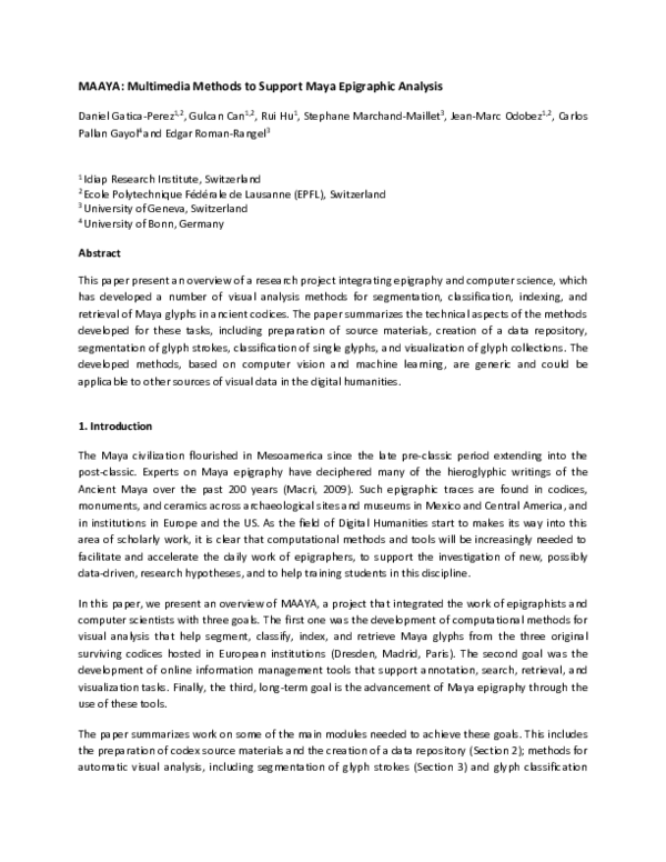 (PDF) MAAYA: Multimedia Methods to Support Maya Epigraphic Analysis