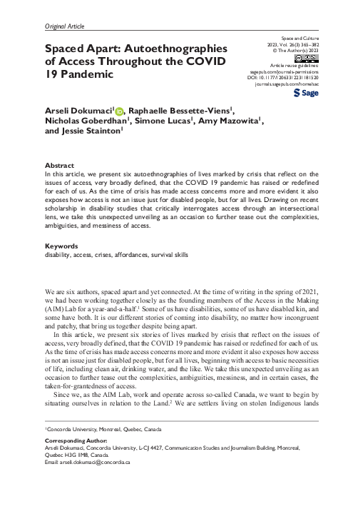 (PDF) Spaced Apart Autoethnographies of Access Throughou