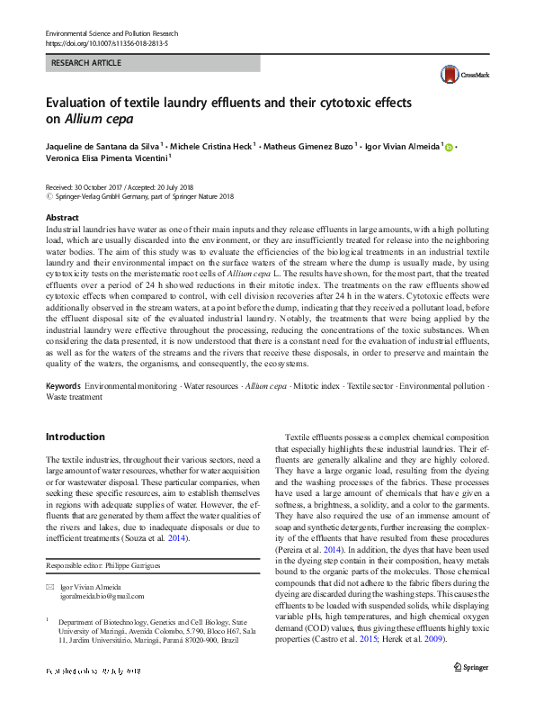 (PDF) Evaluation of textile laundry effluents and their cytotoxic ...