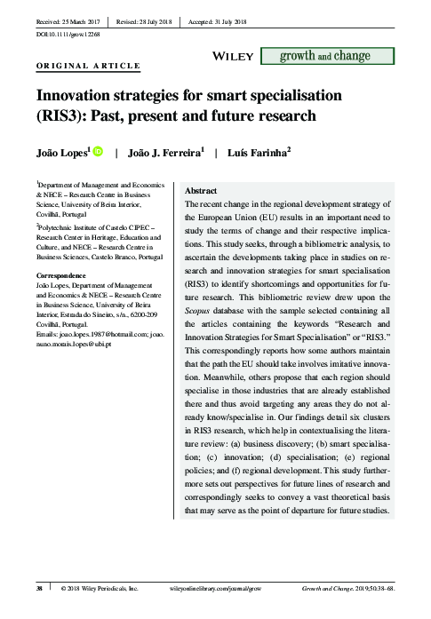 (PDF) Innovation strategies for smart specialisation (RIS3): Past, present and future research