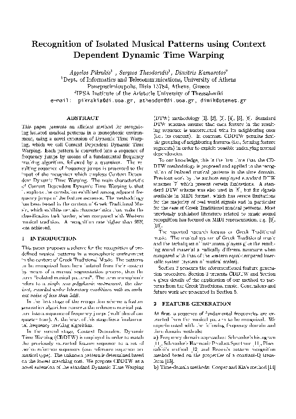 (PDF) Recognition of isolated musical patterns using discrete observation Hidden Markov models ...