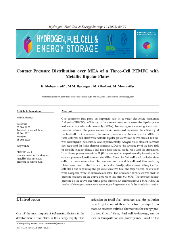 (PDF) Study of Contact Pressure Distribution over MEA of the Three-Cell PEMFC with Metallic ...