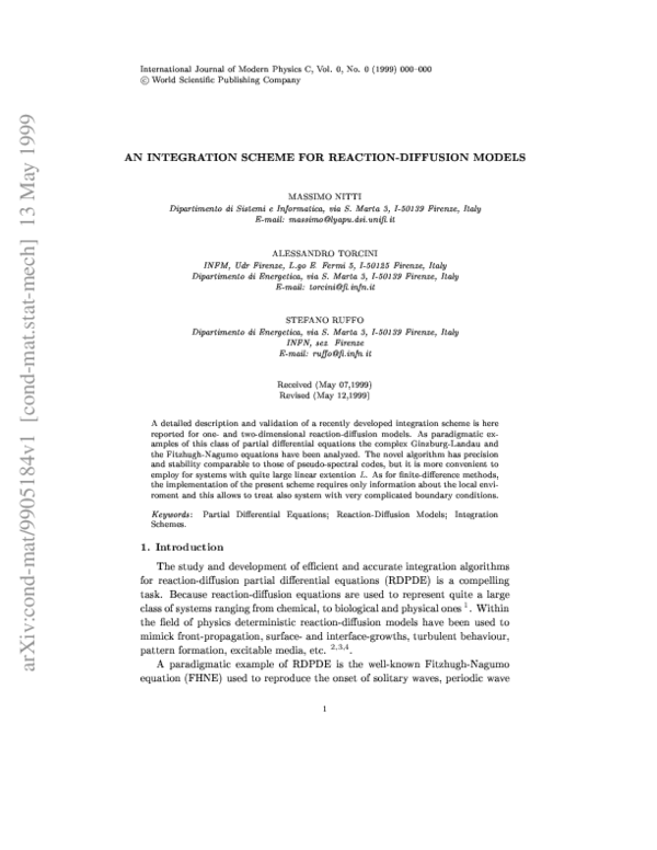 (PDF) An Integration Scheme for Reaction–Diffusion Models