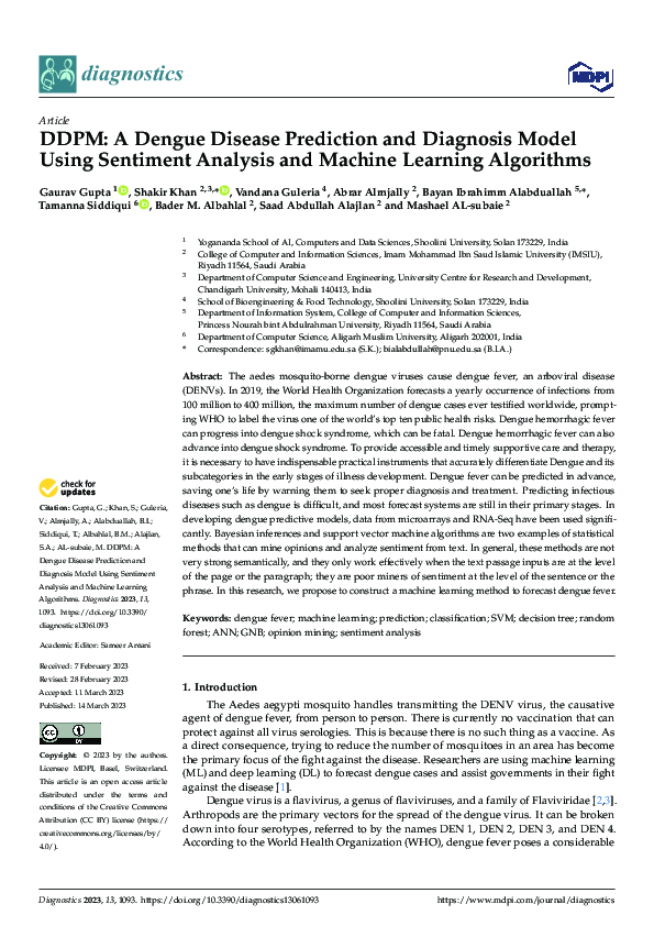 (PDF) DDPM: A Dengue Disease Prediction and Diagnosis Model Using ...