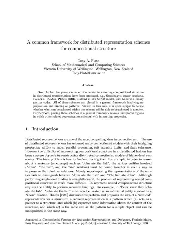 (PDF) A Common Framework for Distributed Representation Schemes for Compositional Structure