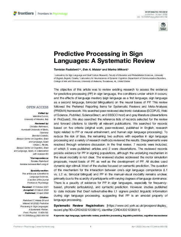 (PDF) Predictive Processing in Sign Languages: A Systematic Review ...