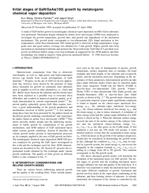 (PDF) Initial stages of GaN/GaAs(100) growth by metalorganic chemical ...