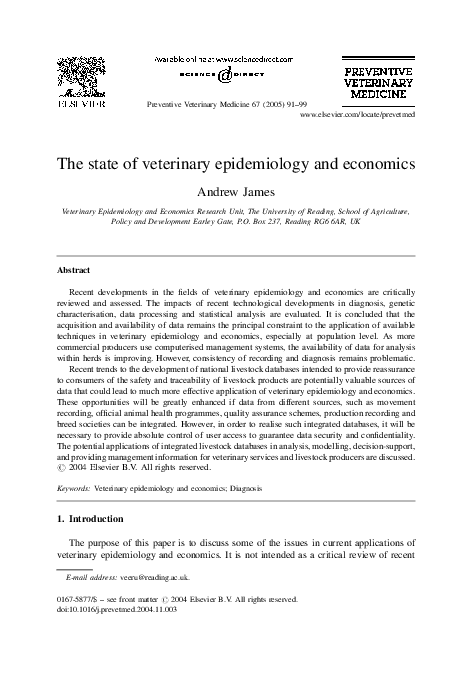 (PDF) The state of veterinary epidemiology and economics