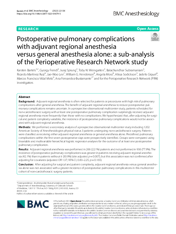 (PDF) Postoperative pulmonary complications with adjuvant regional ...
