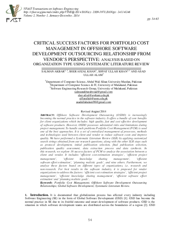 (PDF) Critical Success Factors for Portfolio Cost Management in Offshore Software Development ...