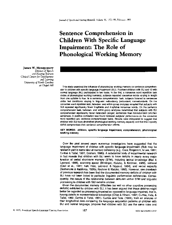 (PDF) Verbal working memory and sentence comprehension: A multiple-components view