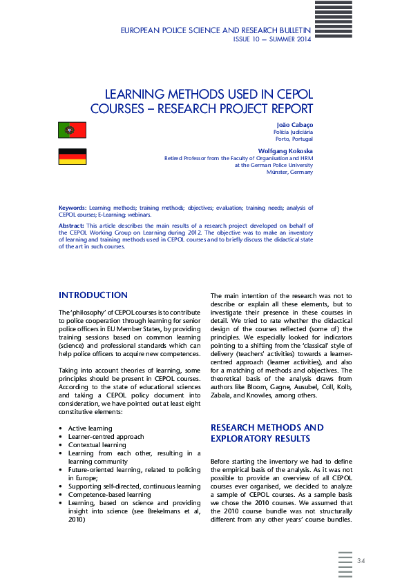 (PDF) Learning Methods Used in Cepol Courses